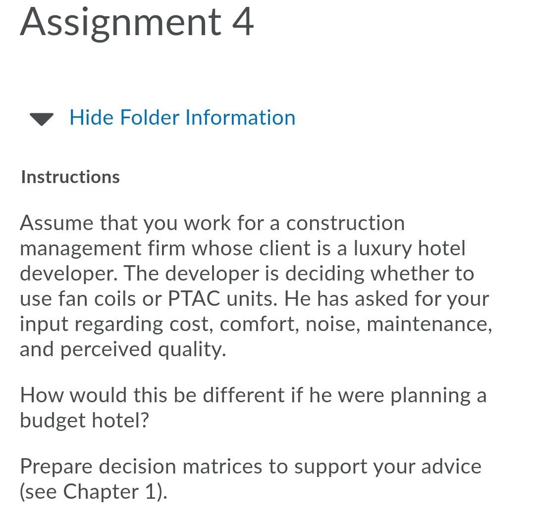 Solved Assignment 4 Hide Folder Information Instructions | Chegg.com