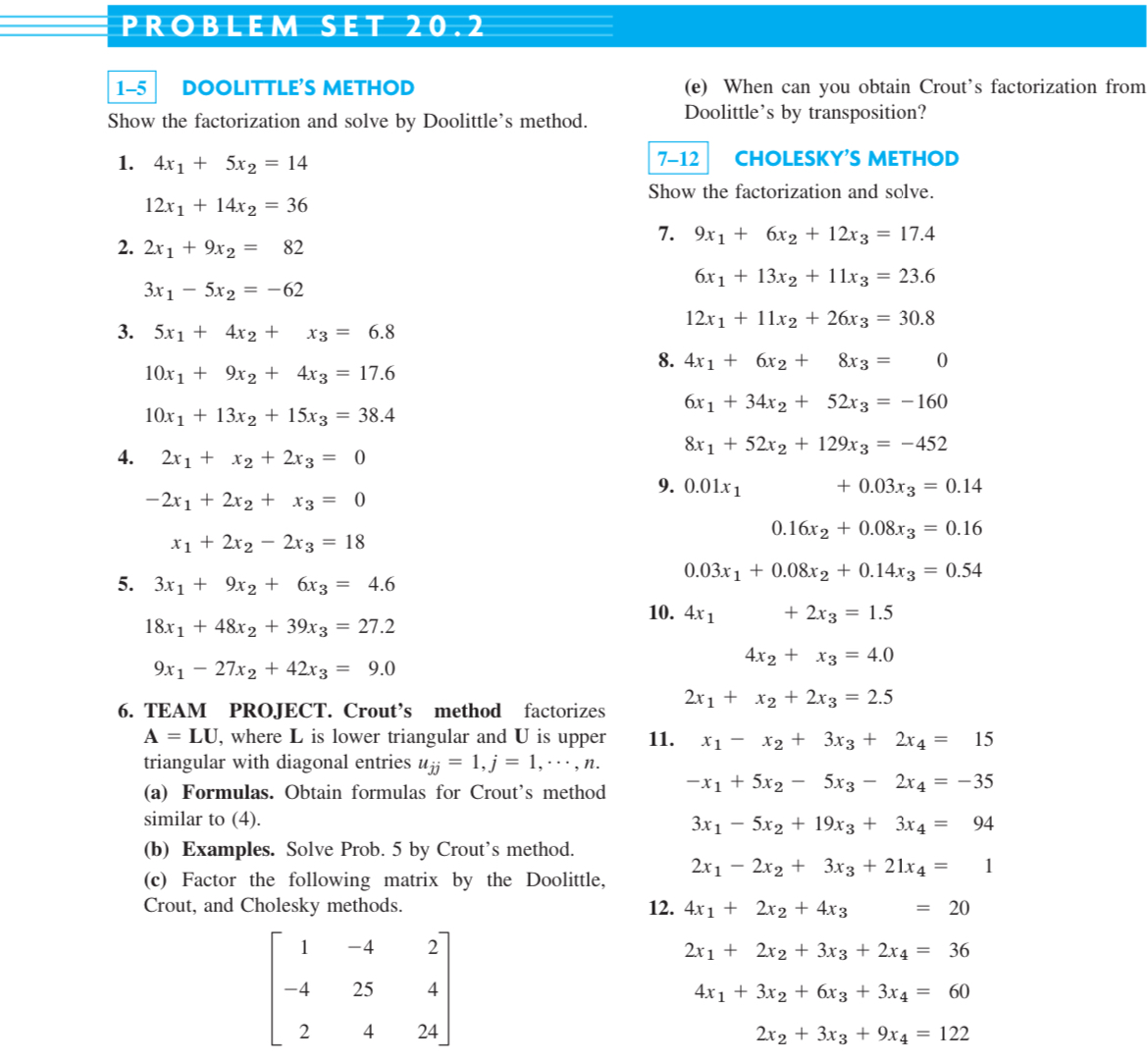 Solved PROBEEM SET 20.2DOOLITTLE'S METHODShow the | Chegg.com