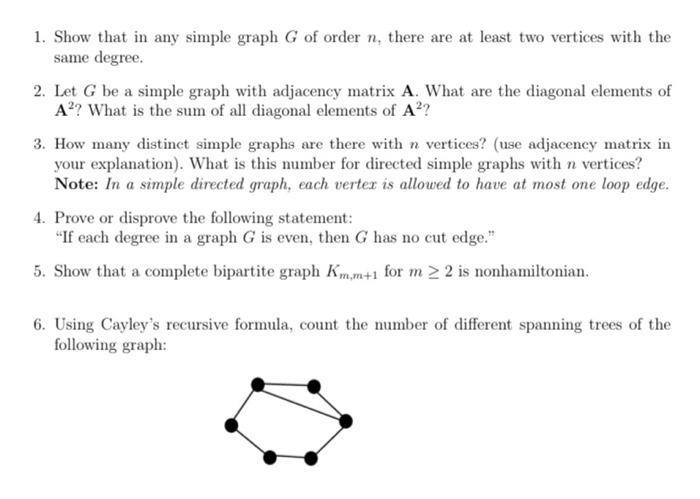 Solved 1. Show that in any simple graph G of order n, there | Chegg.com