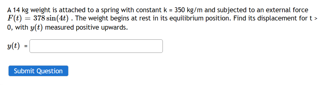 Solved A 14kg ﻿weight is attached to a spring with constant | Chegg.com
