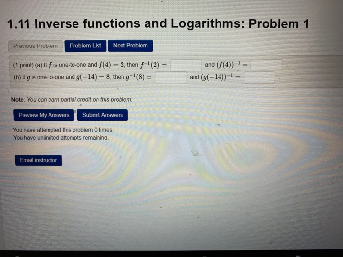 Solved 1.11 Inverse functions and Logarithms: Problem 1! | Chegg.com