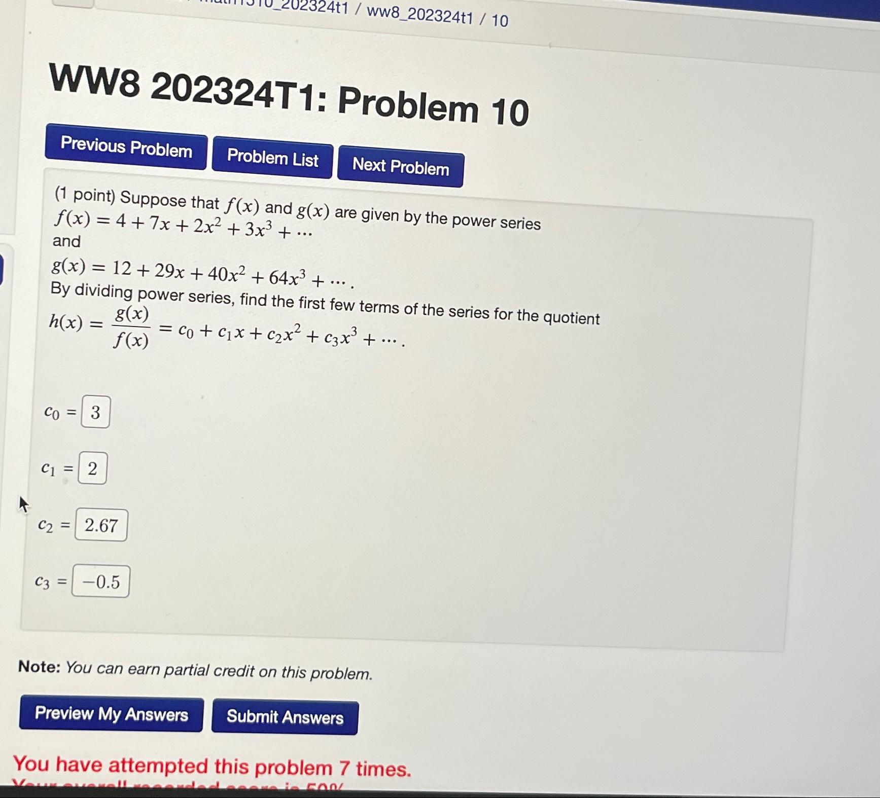 Solved WW8 202324T1: Problem 10(1 ﻿point) ﻿Suppose that f(x) | Chegg.com