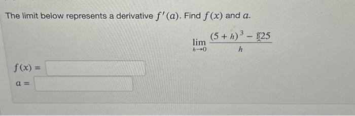 Solved The limit below represents a derivative f′(a). Find | Chegg.com