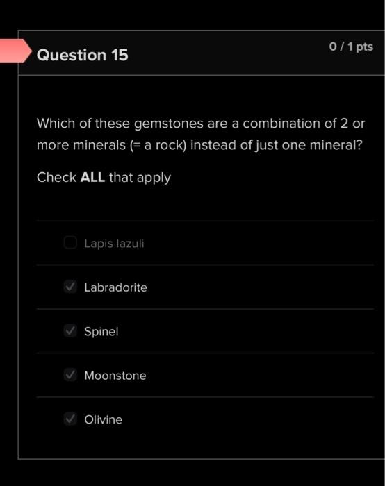Solved Question 15 0/1 pts Which of these gemstones are a | Chegg.com