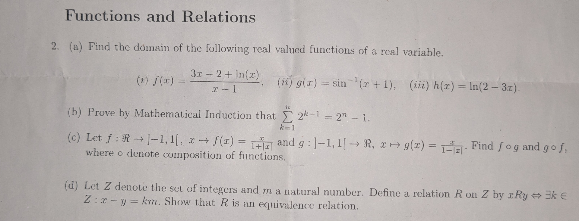 Solved Functions and Relations2. (a) ﻿Find the domain of the | Chegg.com
