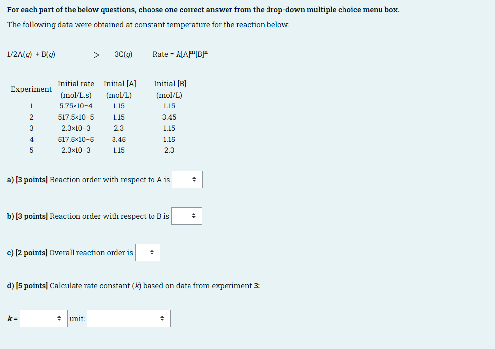 Solved For each part of the below questions, choose one | Chegg.com