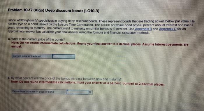 Solved Problem 10-17 (Algo) Deep discount bonds [LO10-3] | Chegg.com