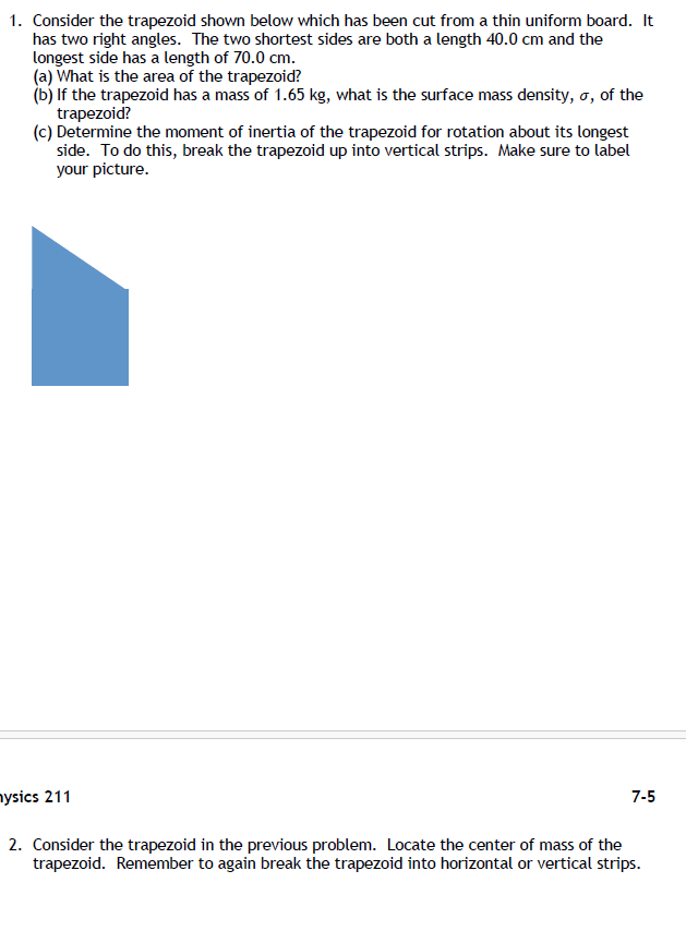 Solved ( ﻿ANSWER QUESTION 2 ﻿ONLY) ﻿Consider the trapezoid | Chegg.com