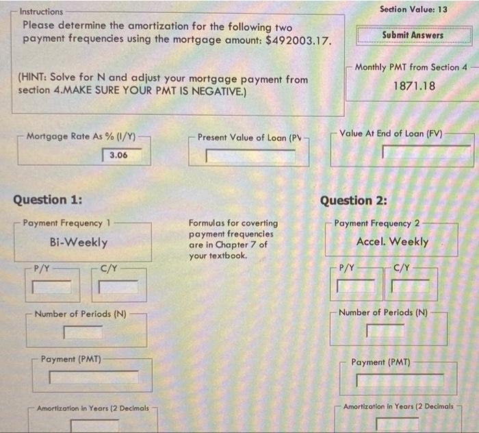 Solved Section Value: 13 Instructions Please determine the | Chegg.com