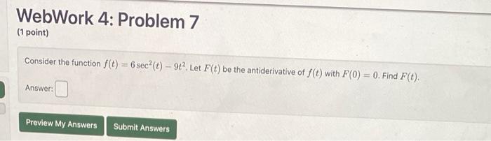 Solved Consider the function f(t)=6sec2(t)−9t2. Let F(t) be | Chegg.com