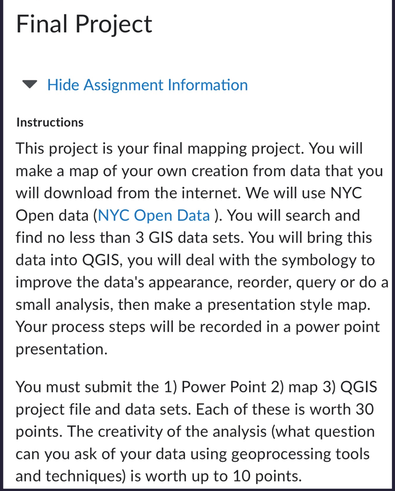 Solved Final ProjectHide Assignment | Chegg.com