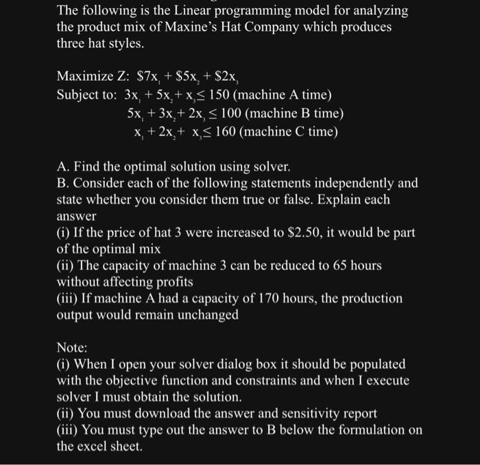 Solved The following is the Linear programming model for | Chegg.com