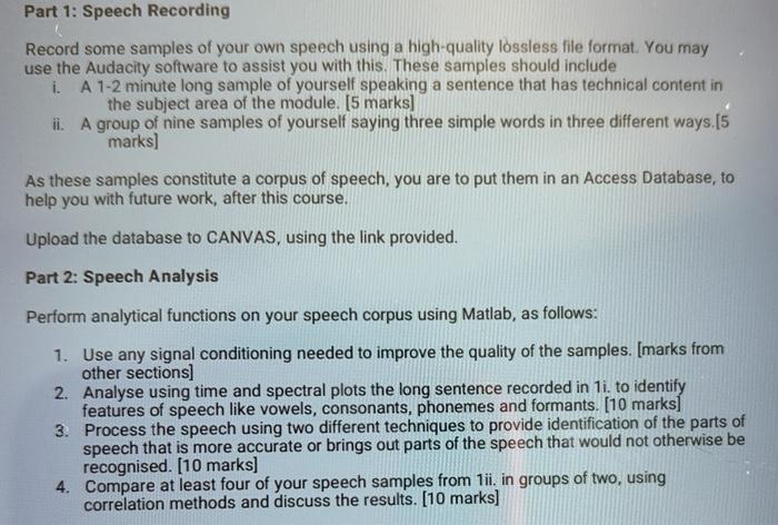 Part 1: Speech Recording Record some samples of your | Chegg.com