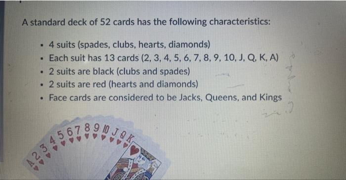 Solved A standard deck of 52 cards has the following | Chegg.com