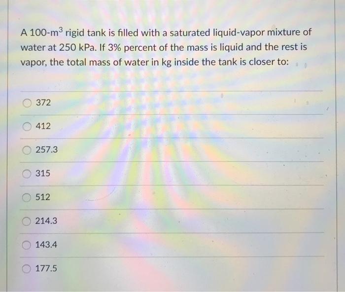 Solved A 100-m3 rigid tank is filled with a saturated | Chegg.com