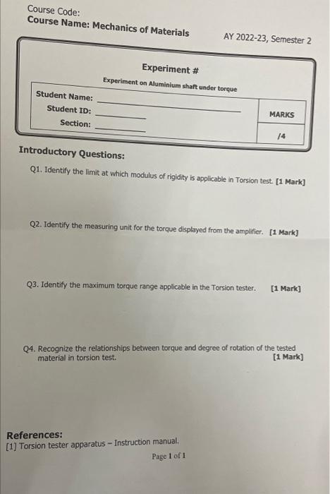 Solved Course Code: Course Name: Mechanics of Materials | Chegg.com