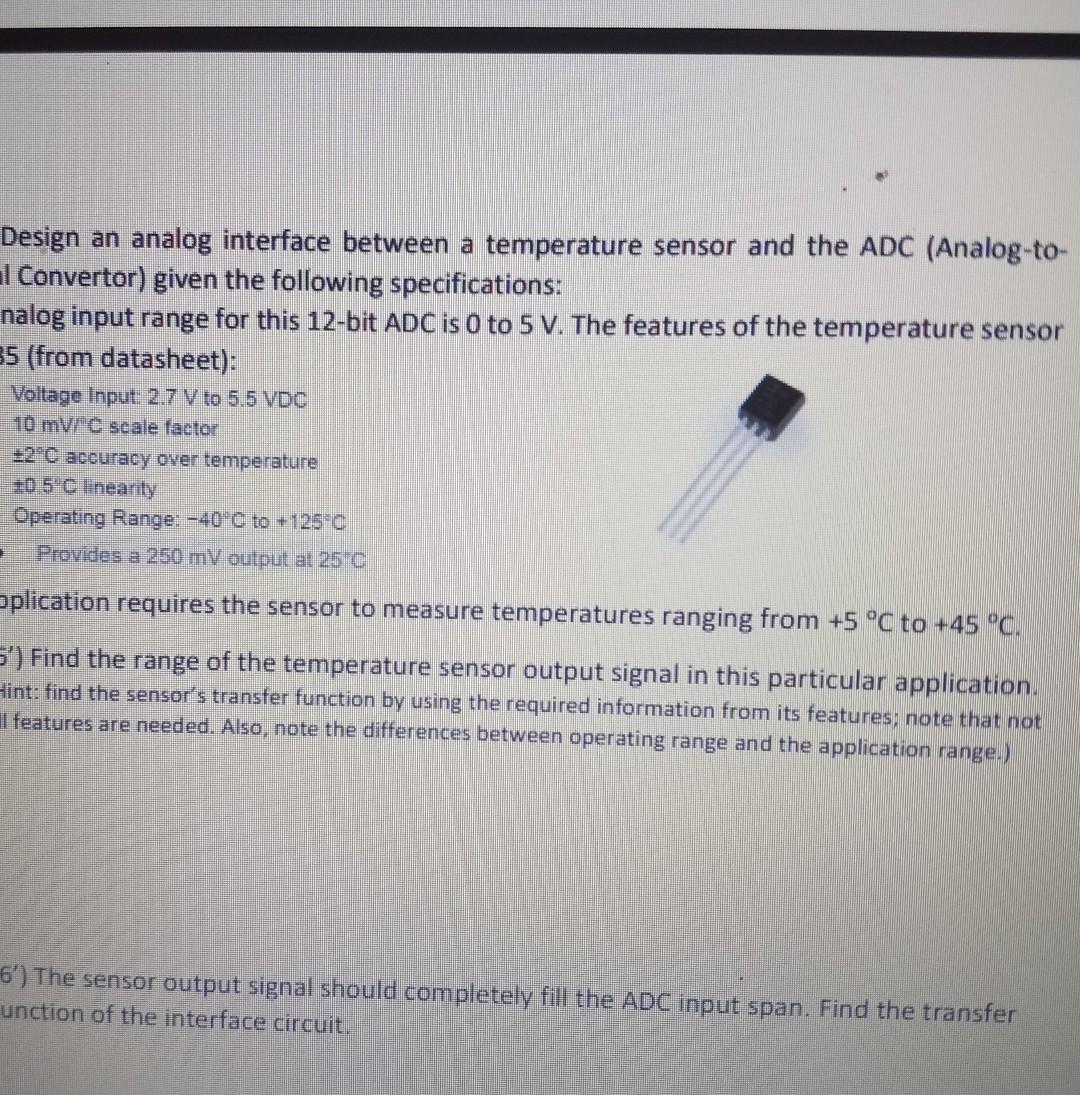 Solved Design an analog interface between a temperature | Chegg.com