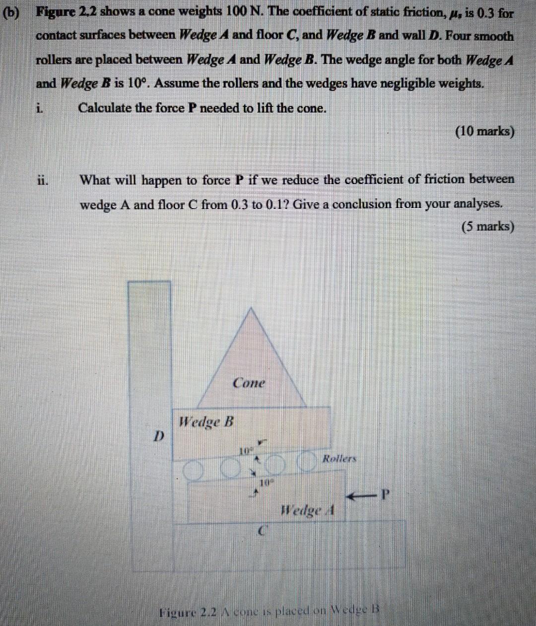 Solved (b) Figure 2.2 shows a cone weights 100 N. The | Chegg.com