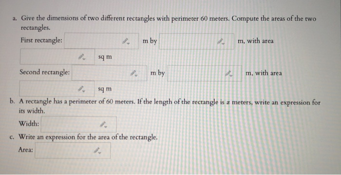 Solved 2. Give the dimensions of two different rectangles | Chegg.com