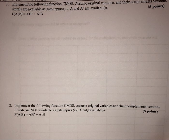 Solved 1 Implement The Following Function Cmos Assume 6218