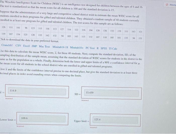 Solved The Weschler Intelligence Scale for Children (WISC) | Chegg.com