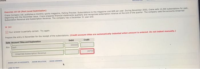 Solved Exercise 10-10 (Part Level Submission) Crane Company | Chegg.com