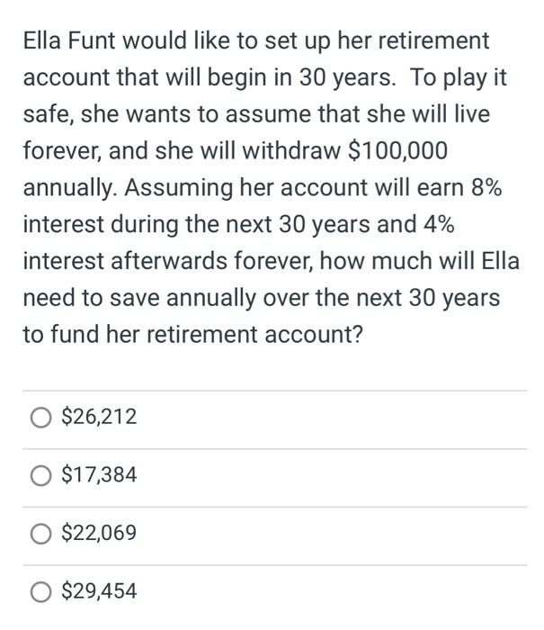 Solved Ella Funt would like to set up her retirement account | Chegg.com