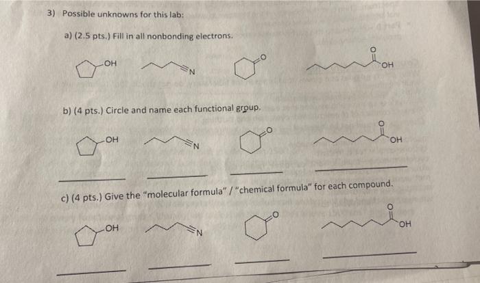 Solved 3) Possible unknowns for this lab: a) (2.5 pts.) Fill | Chegg.com