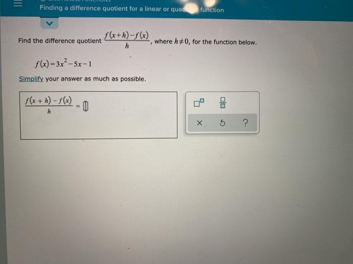 Solved Finding a difference quotient for a linear or quade | Chegg.com