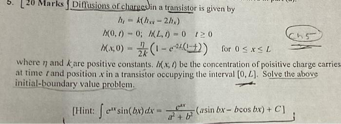 Solved 5. [20 Marks Diffusions of chargestin a transistor is | Chegg.com