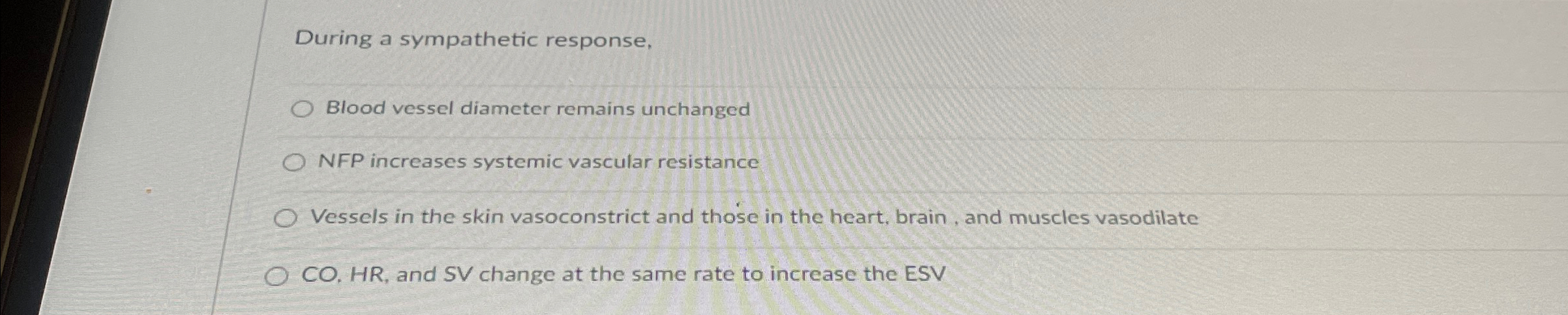 Solved During a sympathetic response,Blood vessel diameter | Chegg.com