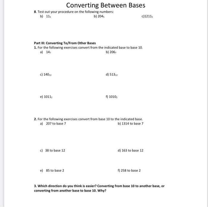 Solved Converting Between Bases 8. Test out your procedure | Chegg.com