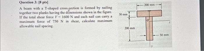 Solved A beam with a T-shaped cross-section is formed by | Chegg.com