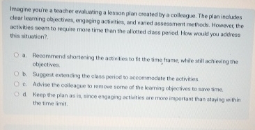 Solved Imagine youre a teacher evaluating a lesson plan | Chegg.com