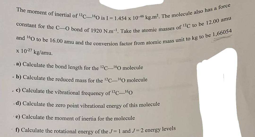 Solved The moment of inertial of ?12C-?16O ﻿is | Chegg.com
