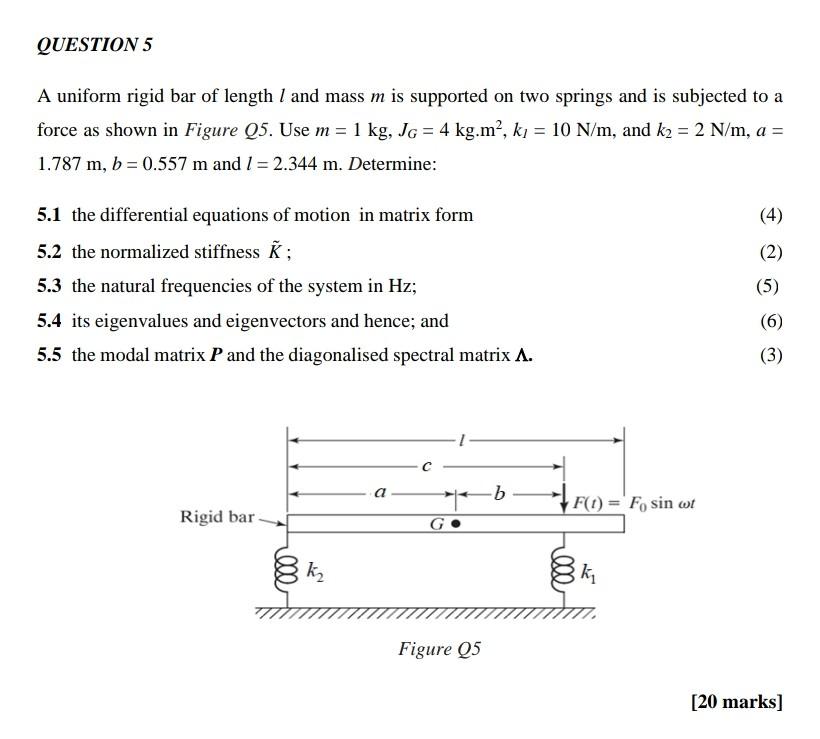 Solved A uniform rigid bar of length l and mass m is | Chegg.com