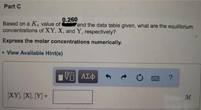 Based on a Kc value of 0.260 and the initial | Chegg.com