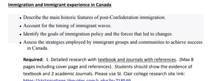 Solved Immigration and Immigrant experience in Canada • | Chegg.com