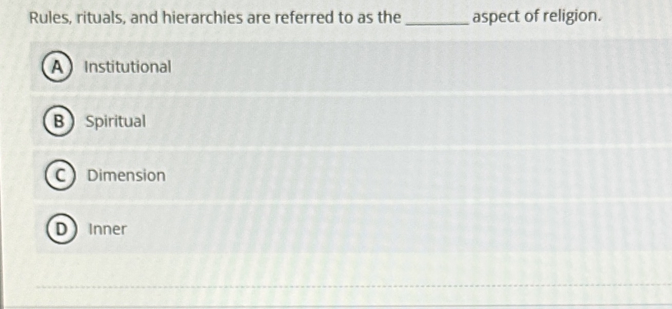 Solved Rules, rituals, and hierarchies are referred to as | Chegg.com