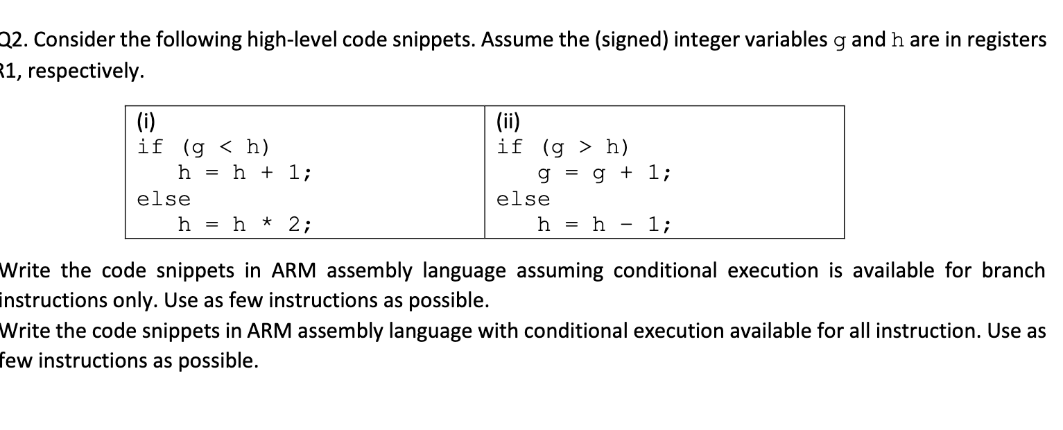 Consider the following high-level code snippets. | Chegg.com