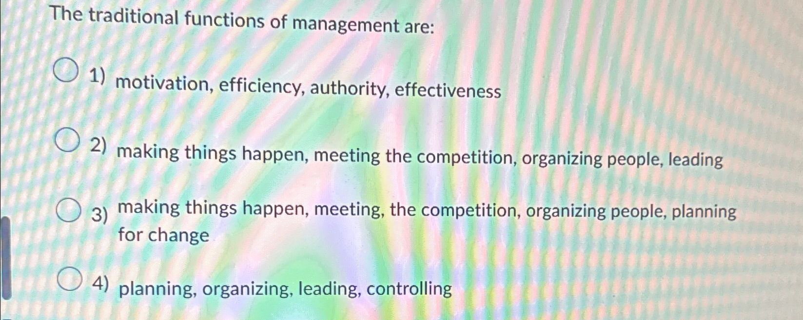 Solved The traditional functions of management | Chegg.com