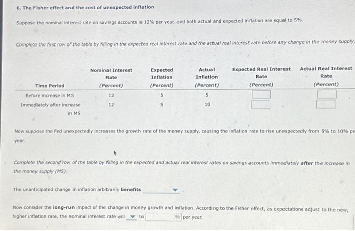 Solved 6. The Fisher effect and the cost of unexpected | Chegg.com
