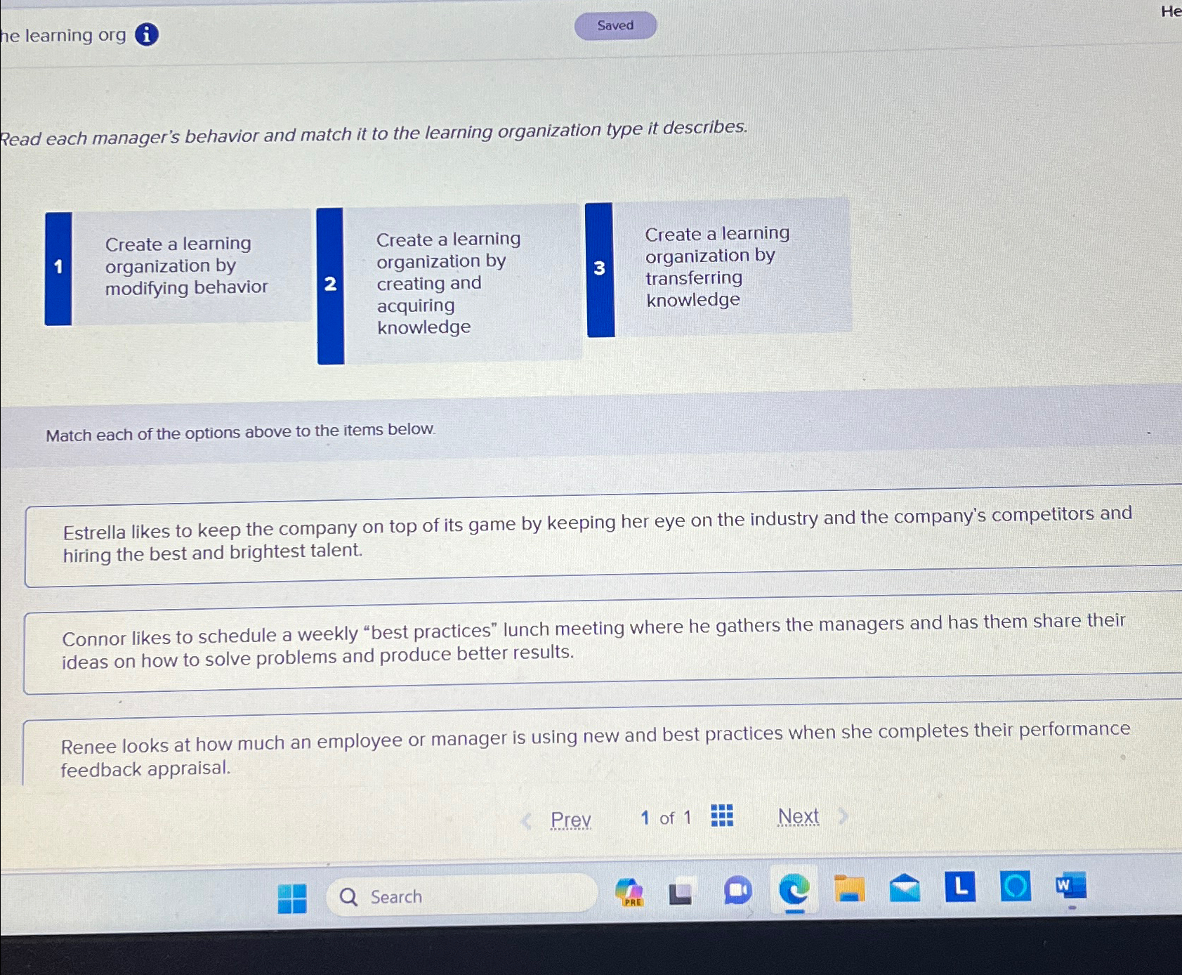 Solved he learning orgRead each manager's behavior and match | Chegg.com