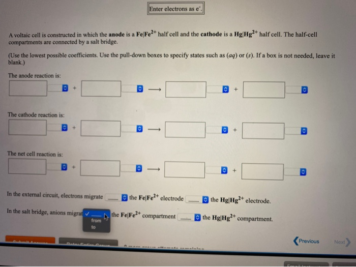 Solved Enter electrons as e A voltaic cell is constructed in | Chegg.com