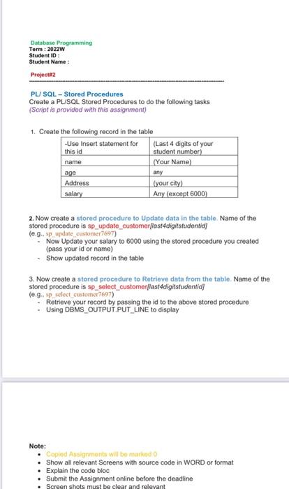 Solved Database Programming Term : 2022W Student ID: Student | Chegg.com