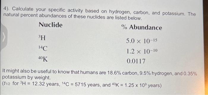Solved 4). Calculate your specific activity based on | Chegg.com