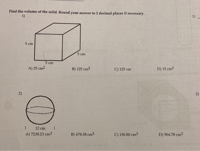Solved Find the volume of the solid. Round your answer to 2 | Chegg.com