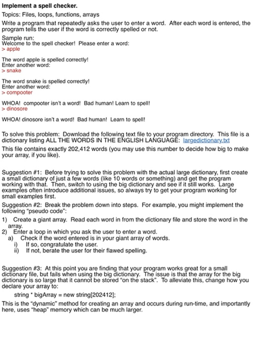 Solved Implement a spell checker. Topics: Files, loops, | Chegg.com