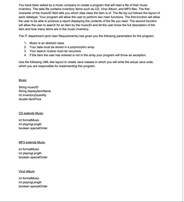 Solved You have been asked by a music company to create a | Chegg.com