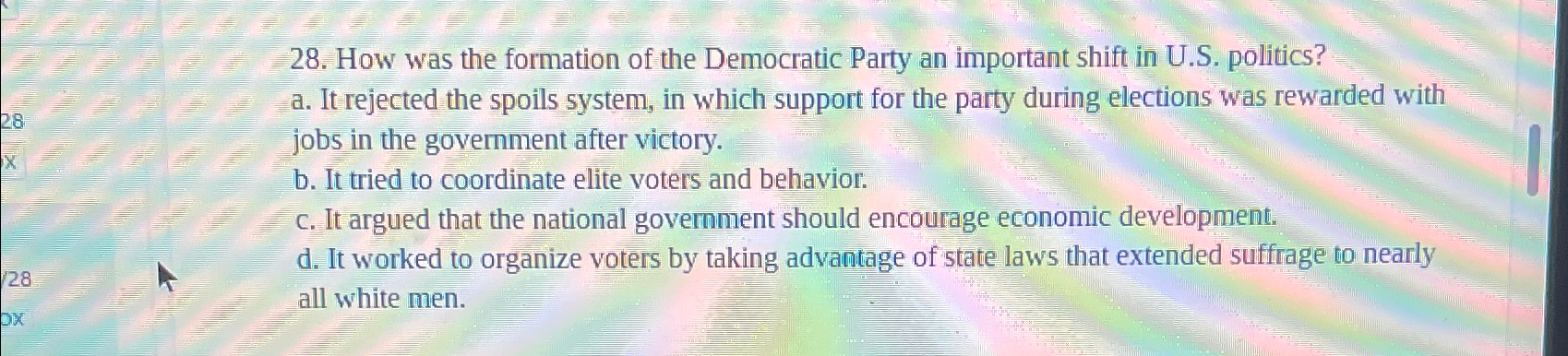 Solved How was the formation of the Democratic Party an | Chegg.com
